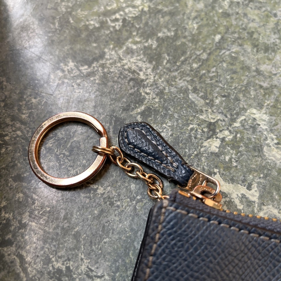 Coach Blue Mini Wallet Zip ID Card Holder Leather Gold | eBay