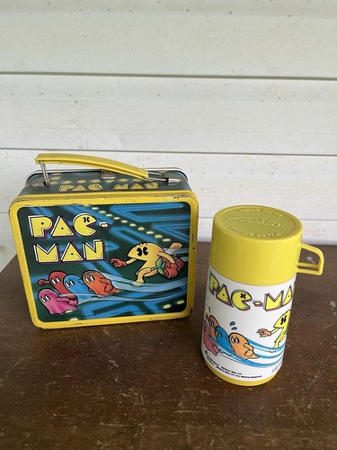 Vintage 1980 PAC-MAN Metal Lunchbox & Plastic Thermos Aladdin Lunch Box ...