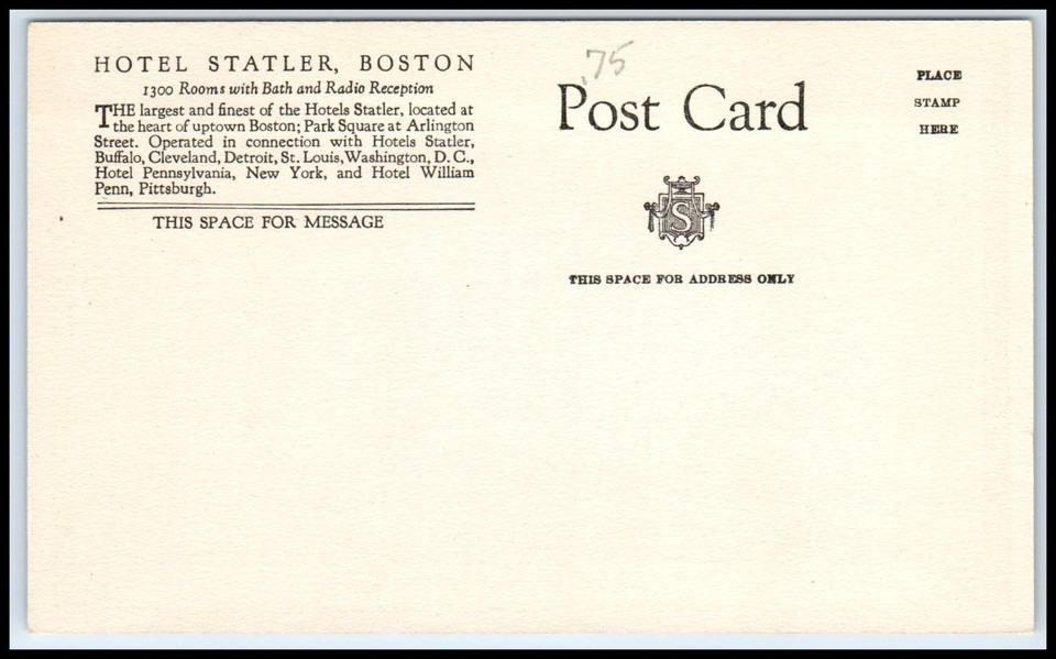 Postcard Hotel Statler, Boston, Park Square At Arlington Street V72 | eBay