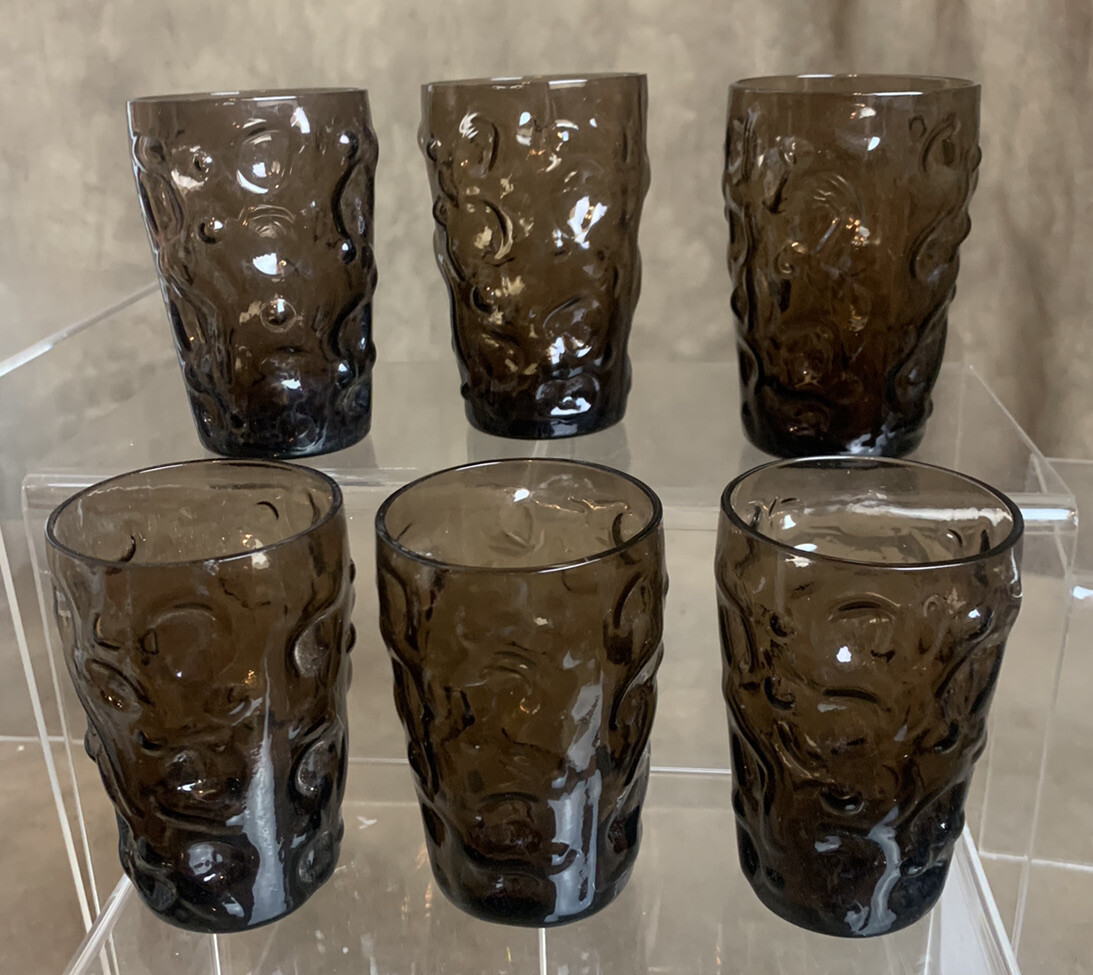 Vintage Set Of 6 Bryce Glass El Rancho Brown Dimple Textured 5 Oz Juice ...