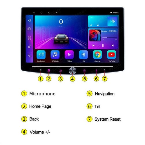 Rotatable 10.1" 1Din Android 12 Carplay Car GPS Navigator FM RDS Stereo ...