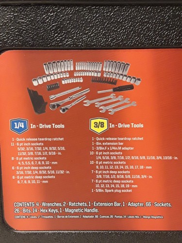 Craftsman 115-Piece 1/4" &3/8" 6pt. Drive Mechanics Tool Set 913161 SAE ...