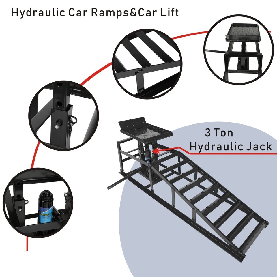 6600LBS Hydraulic Car Lift Service Vehicle Ramp for Oil Changes w ...