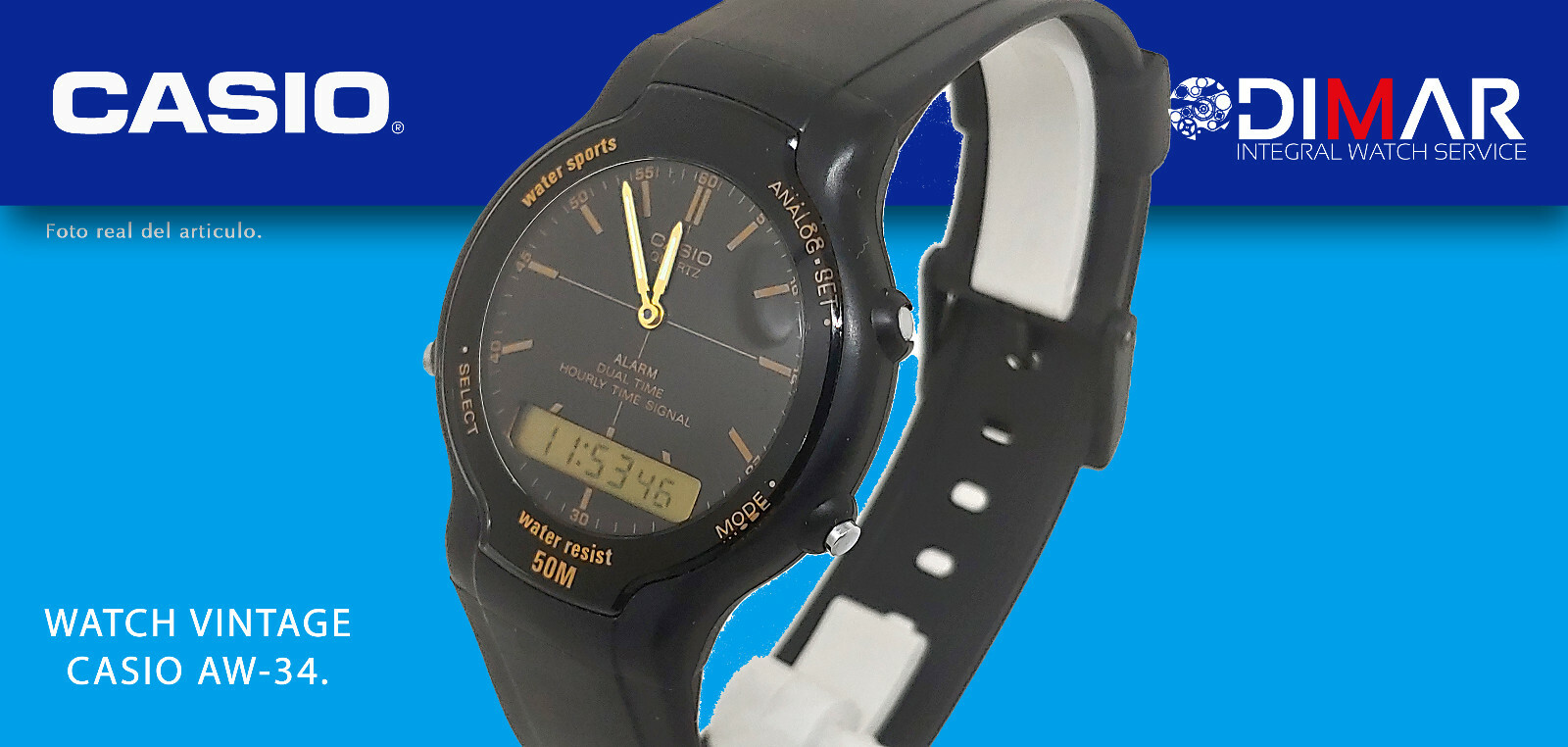 Vintage Watch Casio AW-34 Ana / Digi. QW.304 WR.50 Alarm Dual Time Año ...