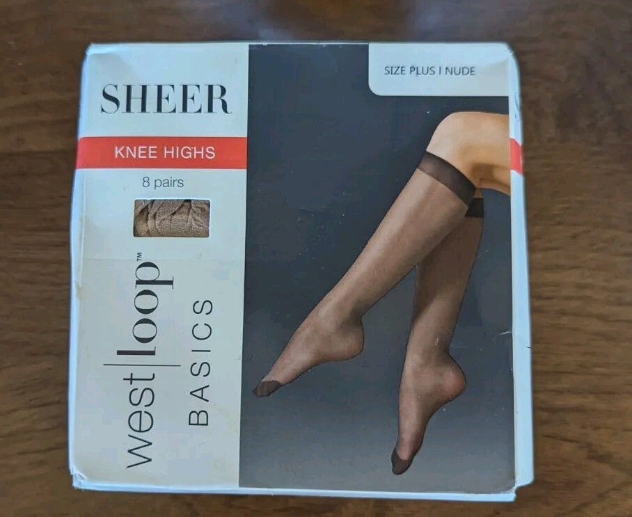 West Loop Basics Sheer Nude Knee Highs 8 Pair Size Plus Reinforced Toe ...