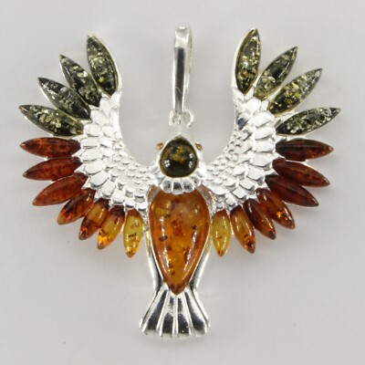 Multi-Color BALTIC AMBER Phoenix Eagle Pendant - 925 STERLING SILVER ...