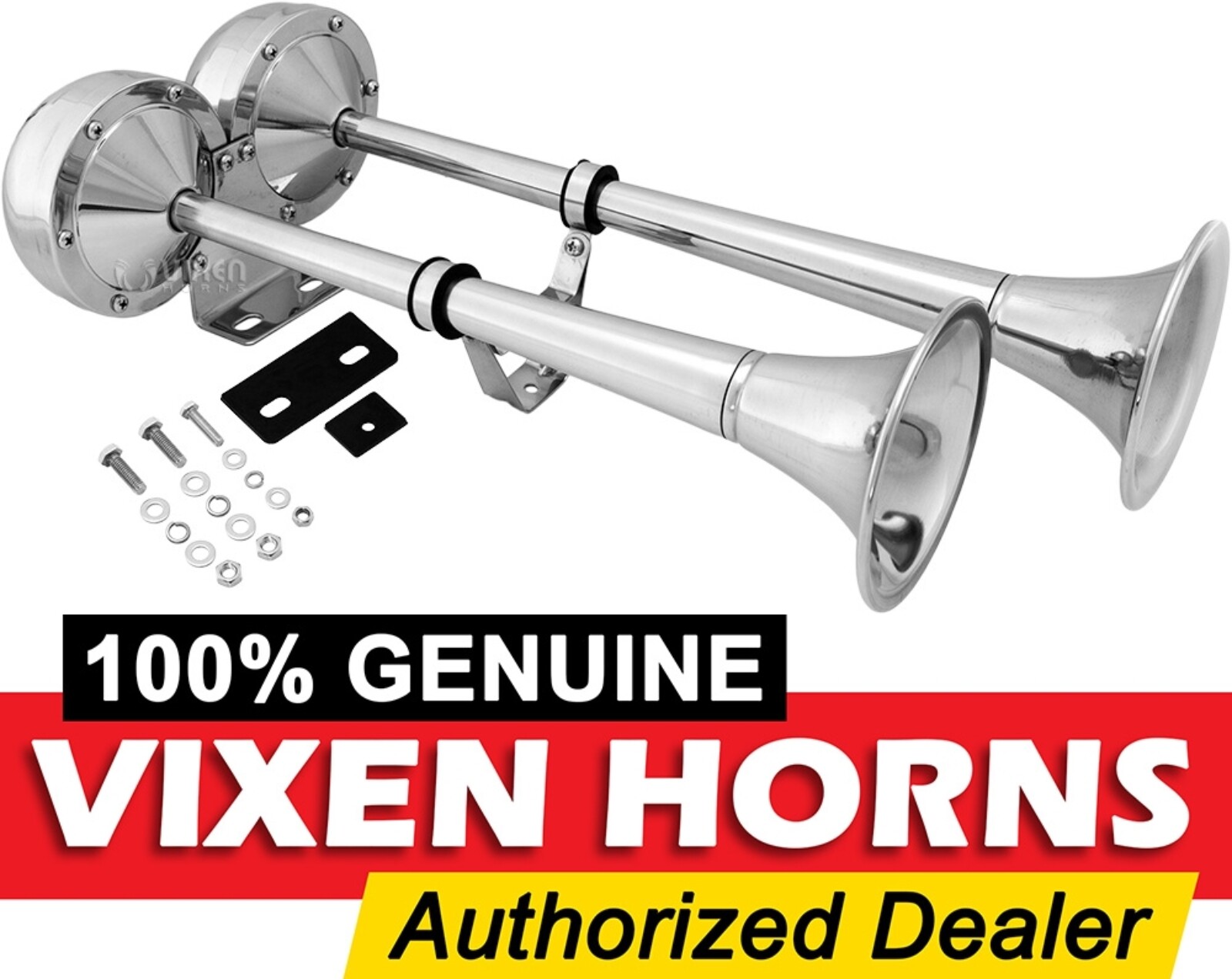 LOUD DUAL TRUMPET MARINE GRADE/BOAT STAINLESS STEEL AIR HORN 12V ...