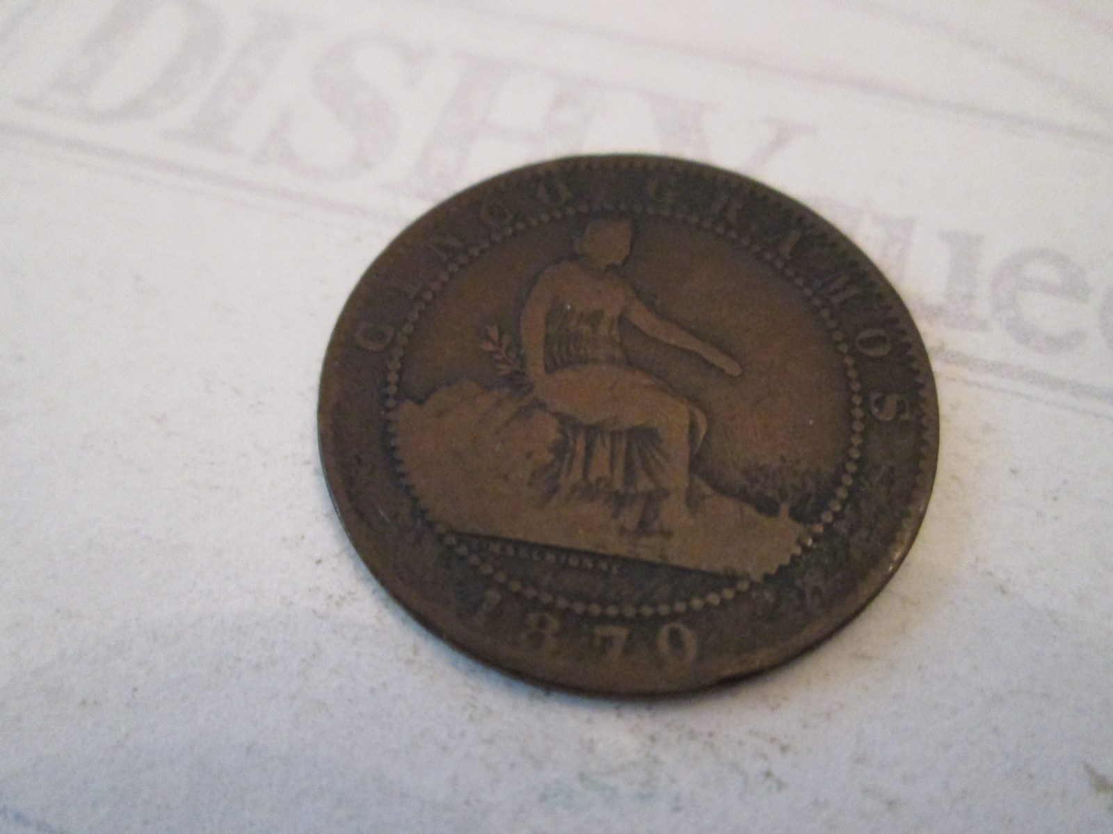1870 CINCO GRAMOS - CINCO CENTIMOS! Vintage SPAIN copper coin: IS30 ...