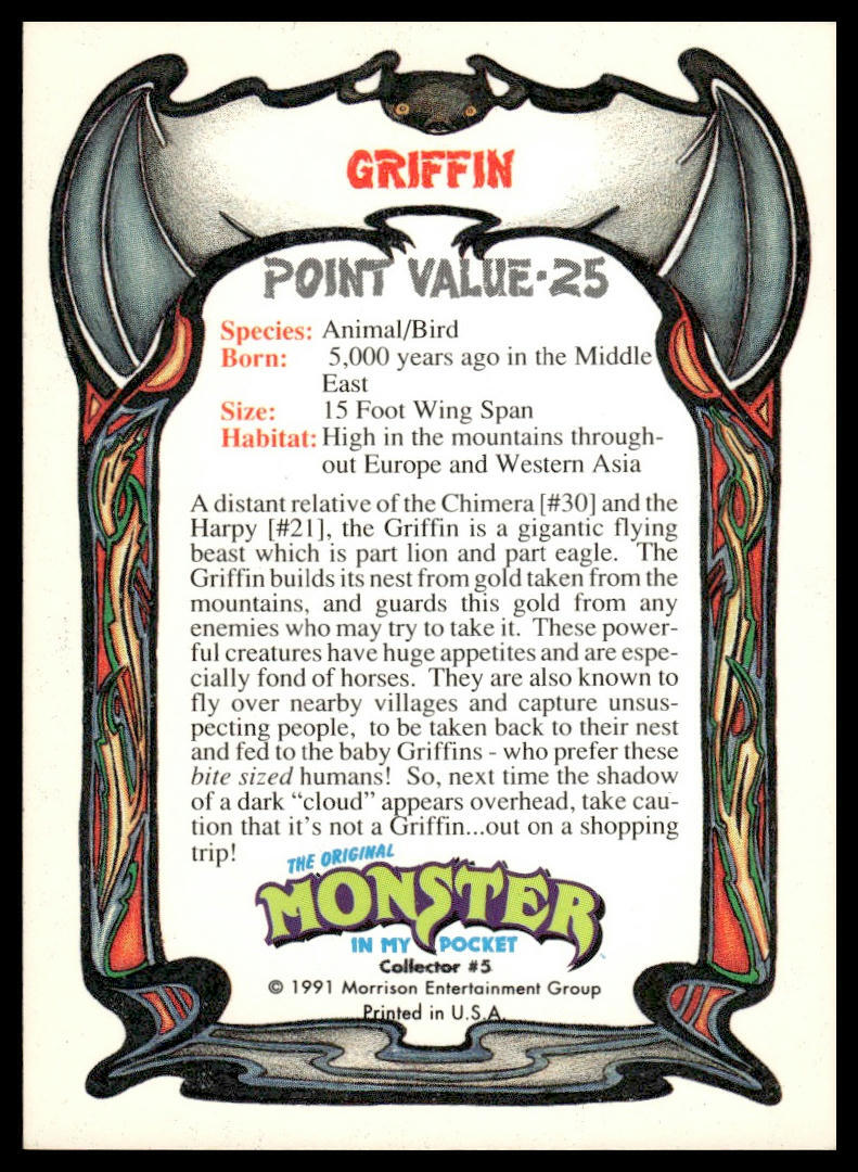 1991 Topps Monster in My Pocket (US Edition) #5 Griffin Card | eBay