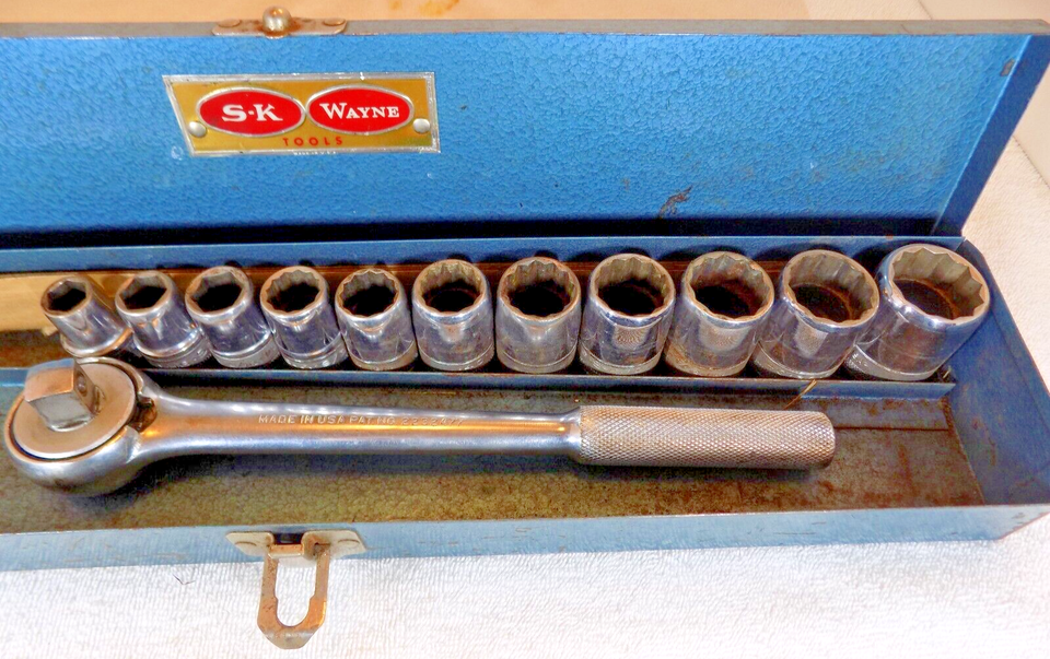 Vintage S-K SK Wayne 1/2” Drive Socket Set USA Ratchet Tools Metal Case ...