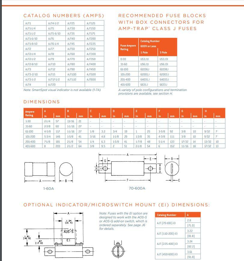 Ferraz Shamwut AJT 8, 600V, 8 Amp (8 A), Time Delay Class J Fuse，Mersen ...