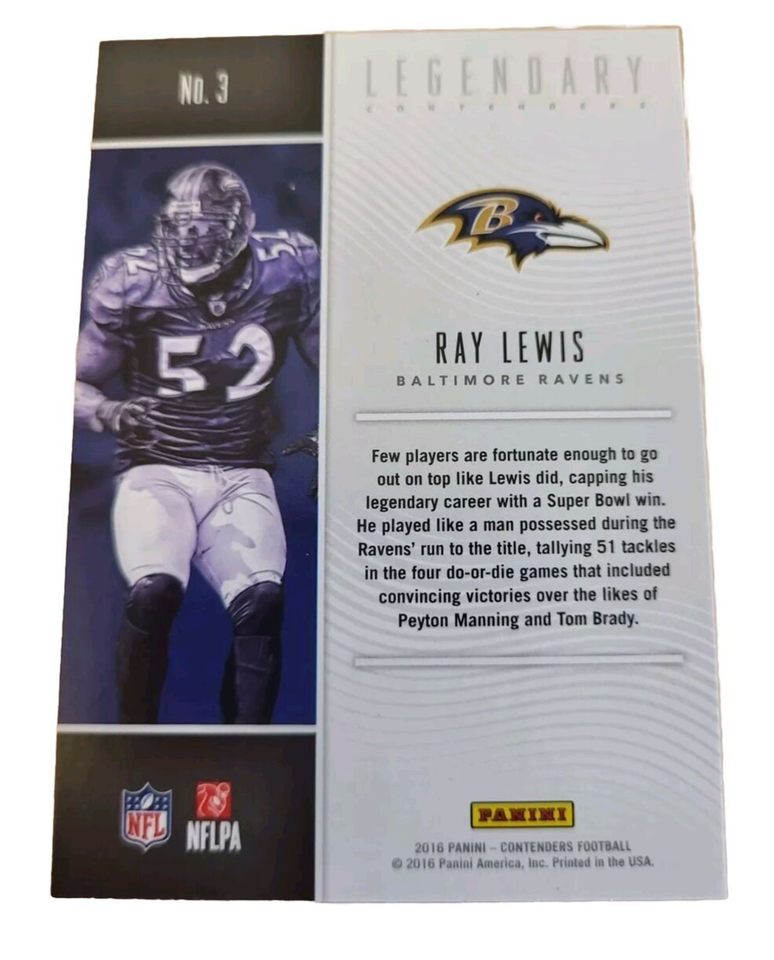 2016 Panini Legendary Contenders RAY LEWIS Baltimore Ravens #3 Football ...