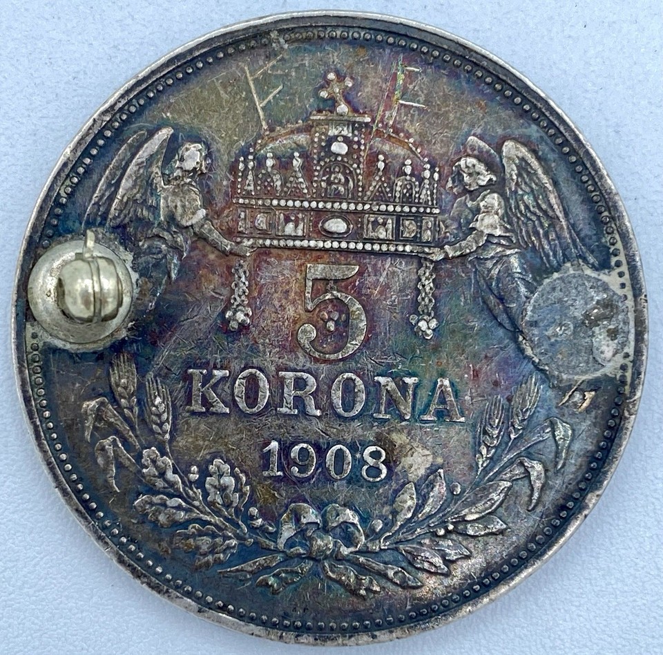 1908 Hungary W. King Franz Joseph I, 5 Korona Silver Coin Ex-jewelry | eBay