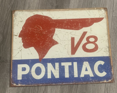 Desperate Enterprises Pontiac V8 Tin Sign Nostalgic Vintage Metal Wall ...