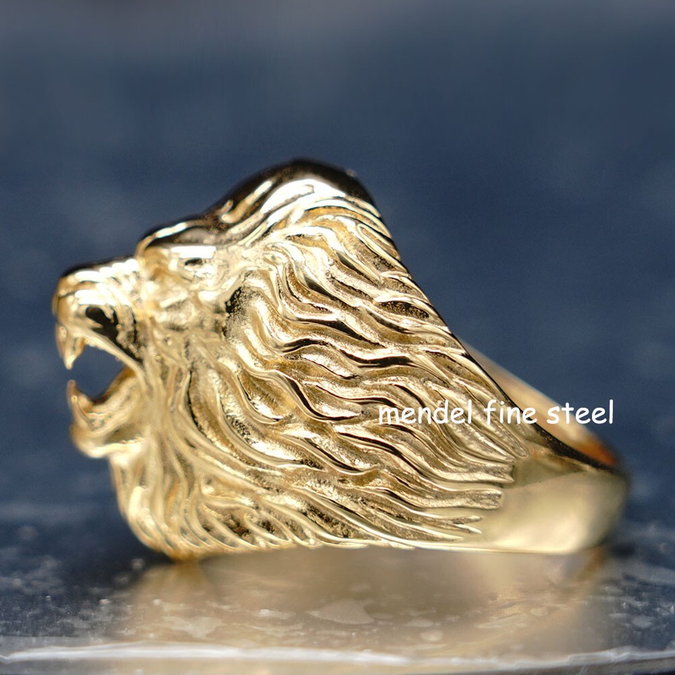 MENDEL Gold Plated Mens Lion Head of Judah Ring Men Stainless Steel ...