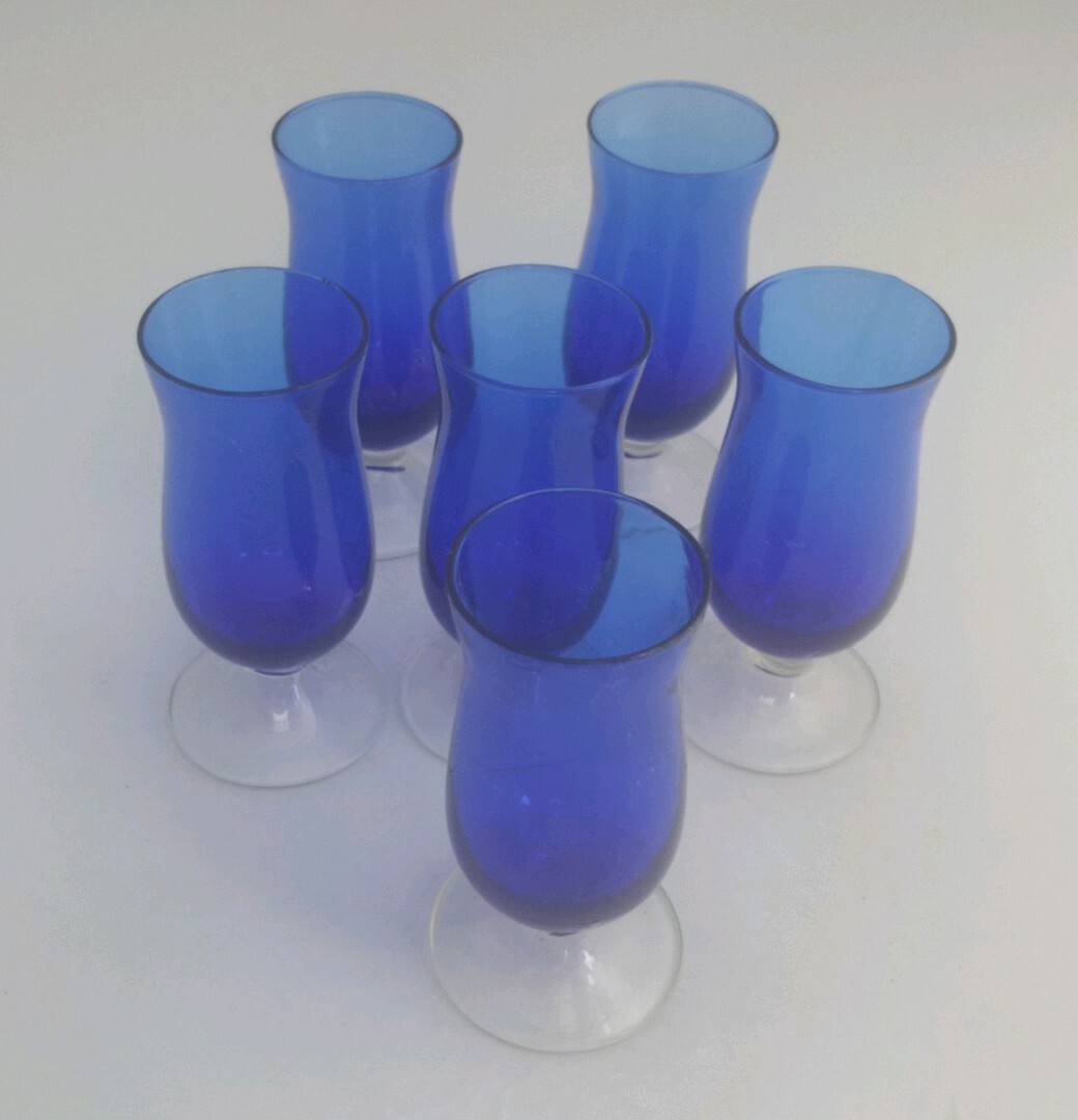 Set of 6 Glass Cobalt Footed Cordial / Pony Glasses for after dinner ...
