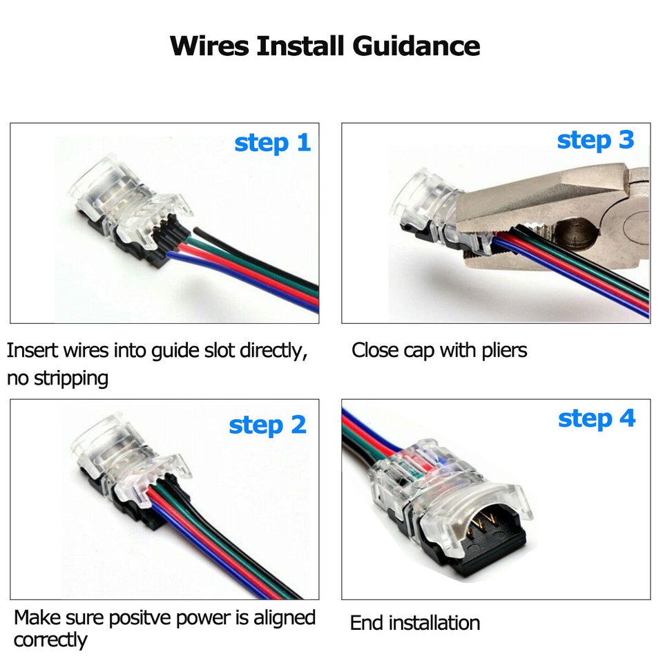 10PCS RGB LED Connector 4 Pin for LED Strip Light with 16ft/5M ...