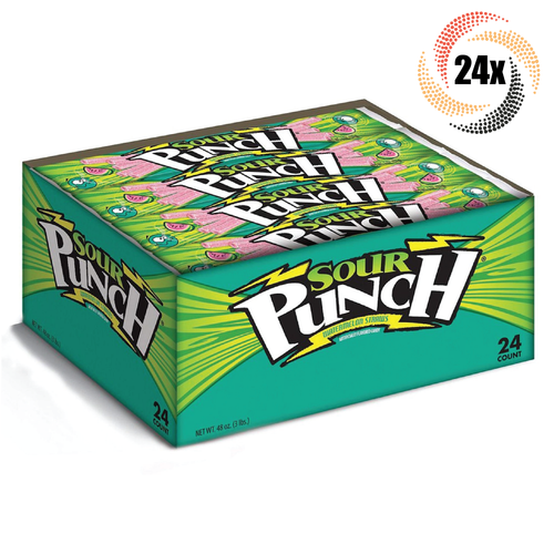 Full Box 24x Packs Sour Punch Watermelon Mouthwatering Sour Straws ...
