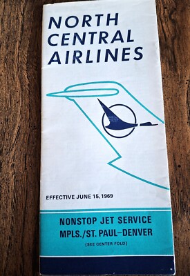 NORTH CENTRAL AIRLINES Timetable June 15 1969 with Route Map | eBay