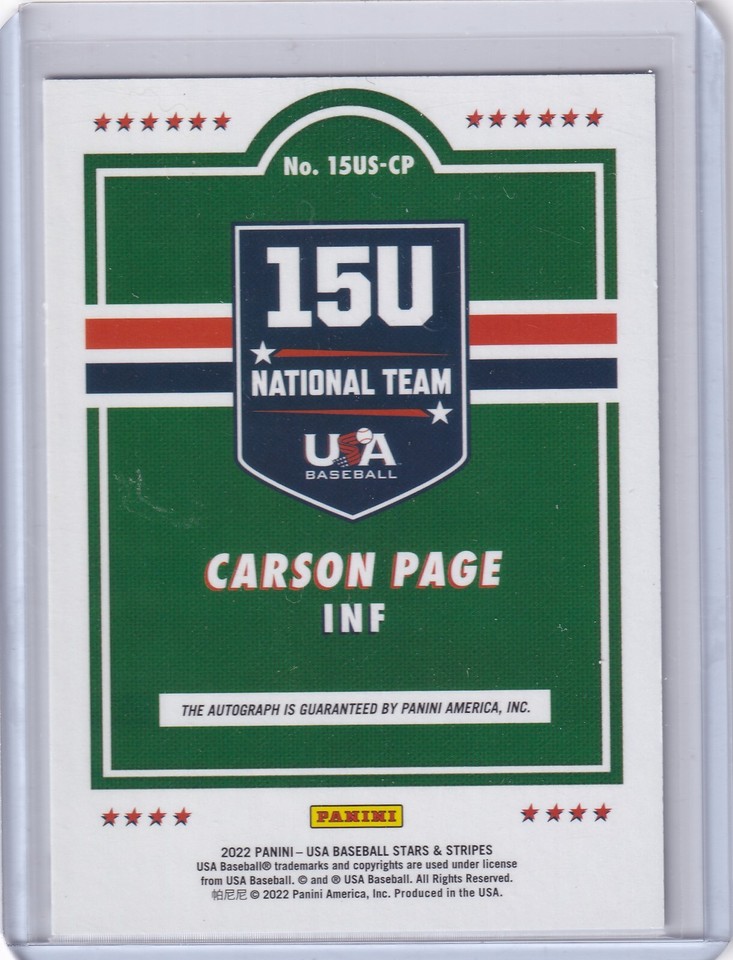 Carson Page 2022 Panini Stars & Stripes USA Auto 15US-CP, 135/499 | eBay