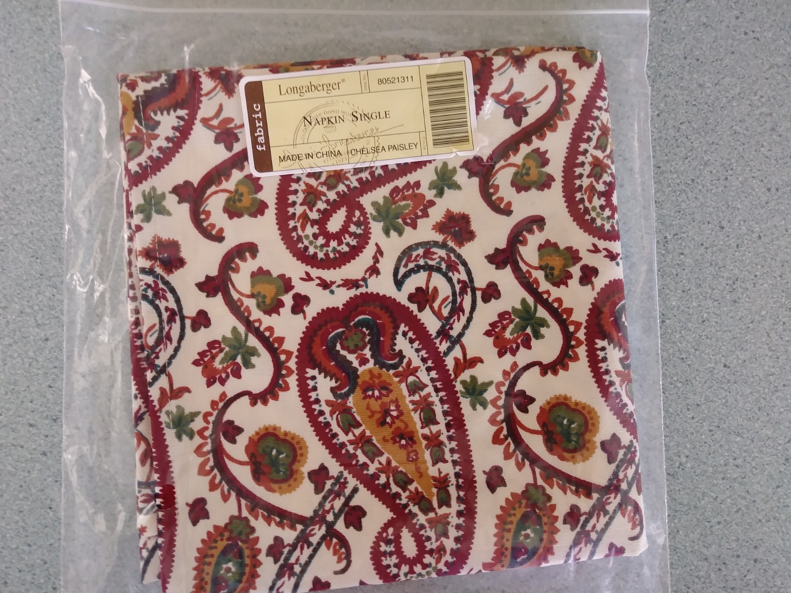 Longaberger single Napkin in Chelsea Paisley NEW in bag 19" X 19 ...