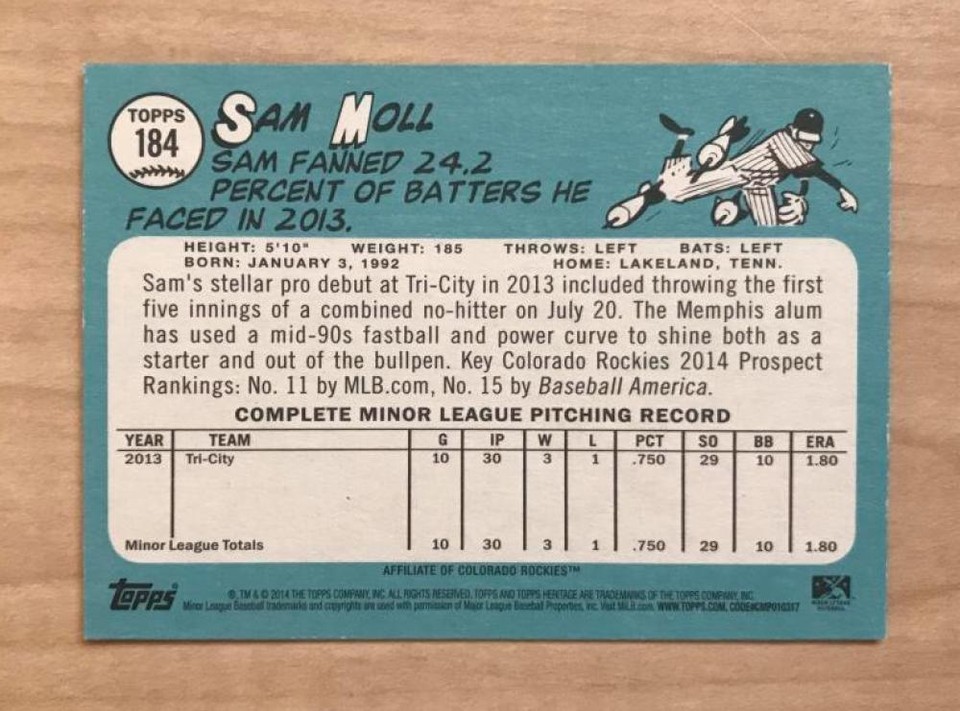 SAM MOLL DUST DEVILS SIGNED AUTOGRAPHED 2014 TOPPS CARD #184 W/COA | eBay