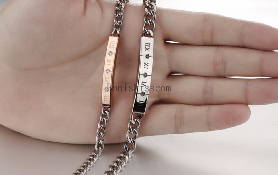 Roman Numerals Men's Women's Matching Couple Stainless Steel Chain ...