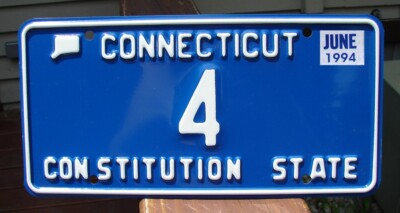 1994 Connecticut CONSTITUTION STATE License Plate # 4 SINGLE DIGIT LOW ...
