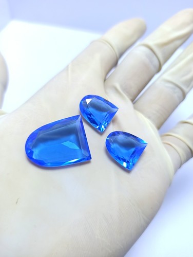43 Carat Blue Hydro Faceted Stone Fancy Shape 3 Pies Gemstone 14x16 ...