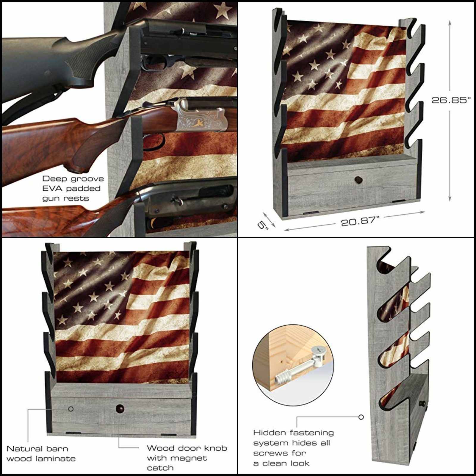 Rush Creek Wood Wall Rack Cabinet 4 Rifle Gun Shotgun Display Bar Ammo ...