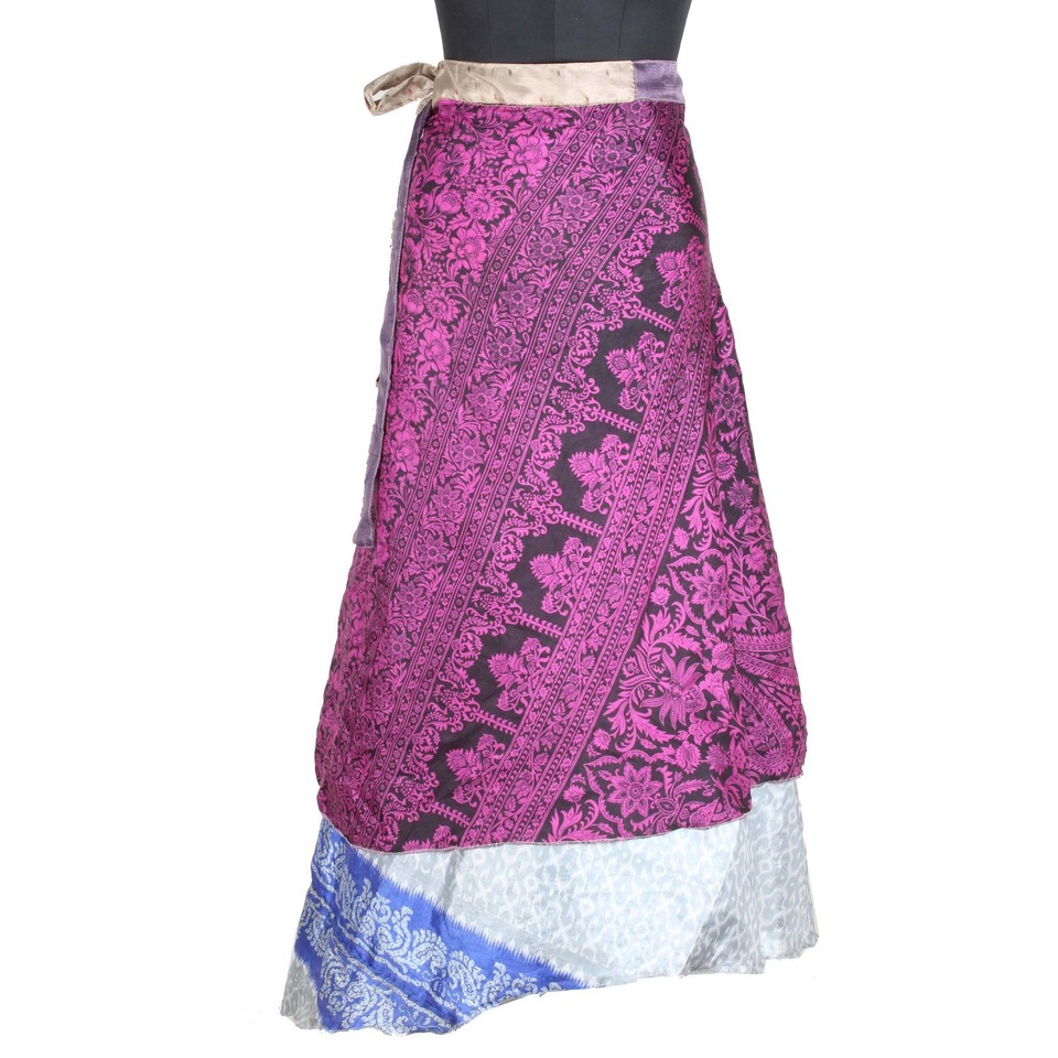 Vintage Silk Sari Recycled Magic Wrap Around Skirt Reversible Women ...