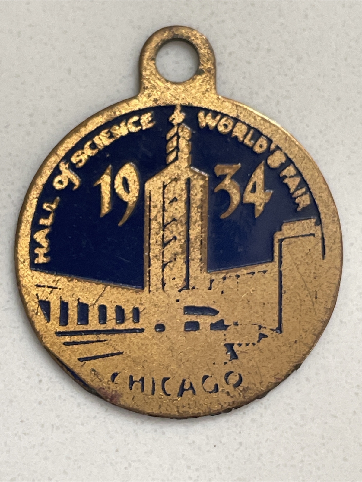 Rare Chicago 1934 World's Fair Hall of Science Key Fob Blue Enameled ...