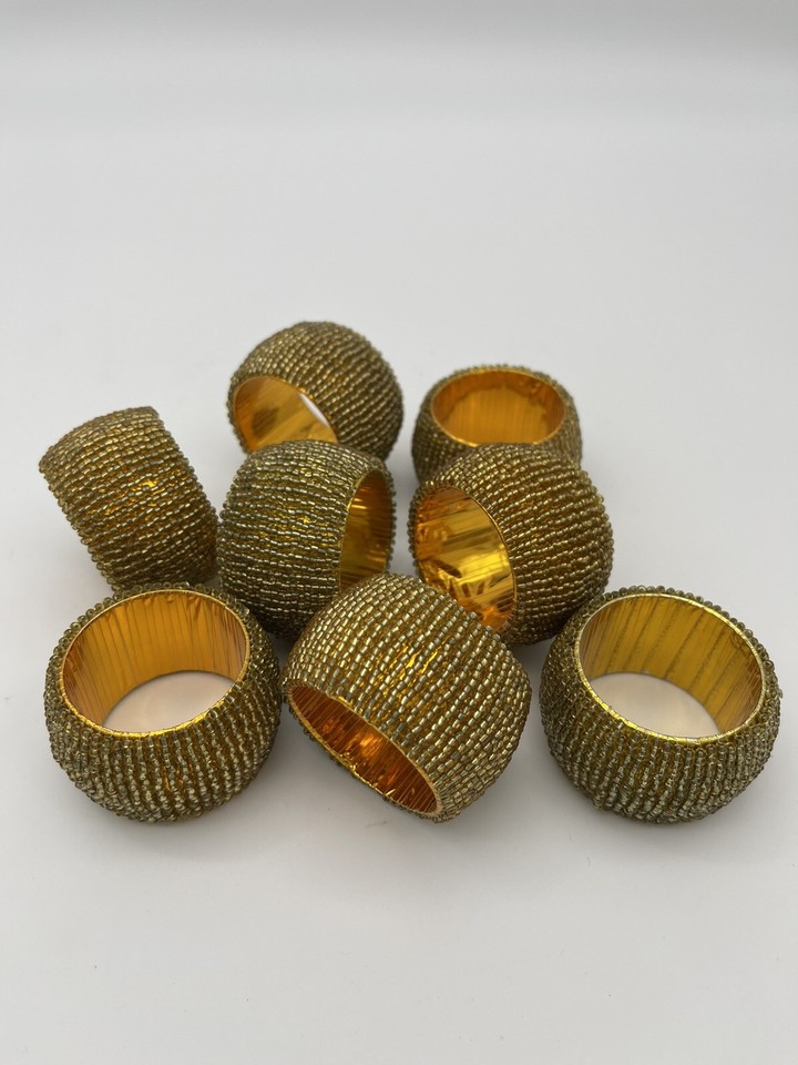 (8) Vintage Handmade In India Beaded Napkin Rings, Gold | eBay