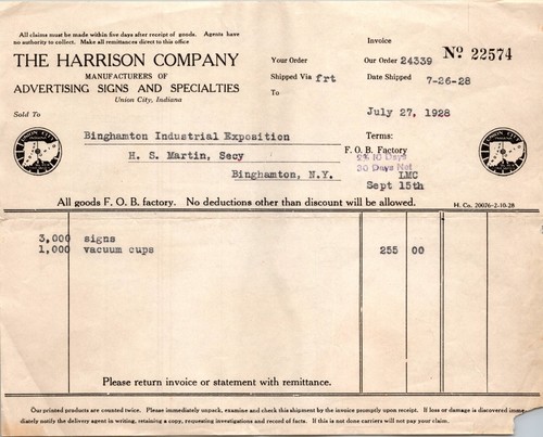 Harrison Company Union City IN 1928 Billhead Advertising Signs | eBay
