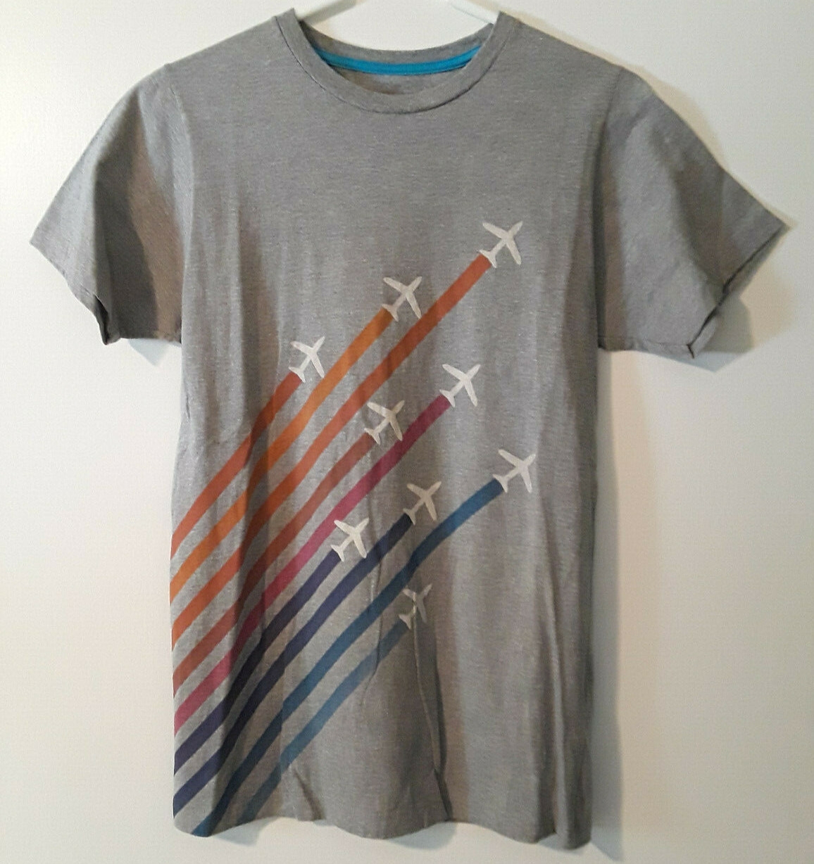 Threadless T-Shirt Flying Colors Airplanes Rainbow Ar… - Gem