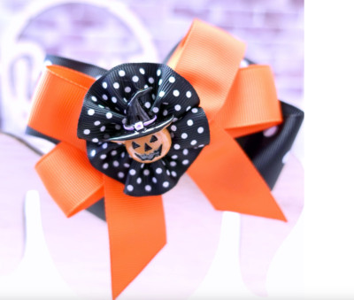 BOWS 5" Handmade Grosgrain Ribbon Halloween Alligator Clip Pumpkin Man ...