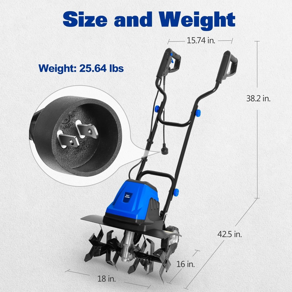 18-inch Electric Tiller Cultivator Corded 15Amp 6 Steel Tines Tillers ...