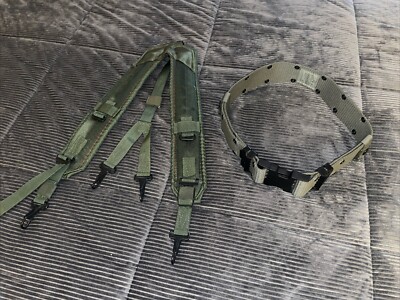 US ARMY VINTAGE PISTOL BELT AND STRAPS TACTICAL WAR USGI OD GREEN 2003 ...