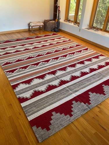 Large Wool Striped Kilim Navajo Rug Southwestern Red 8x10 ft Native ...