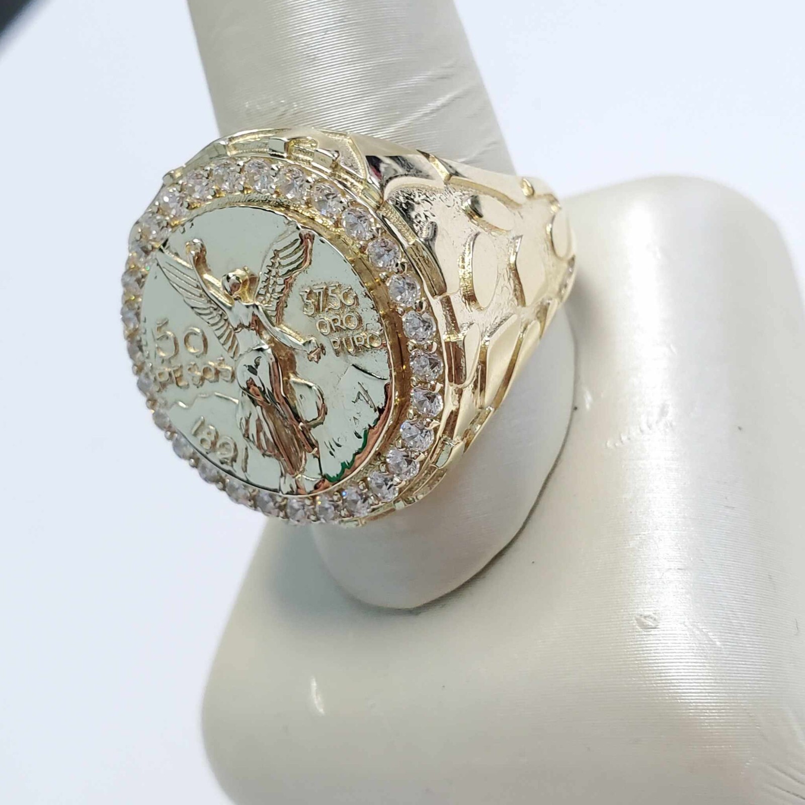 Solid 14k Yellow Gold 50 Pesos Centenario Coin Ring Nugget Style 14 ...