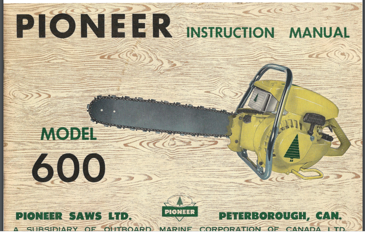 Pioneer Partner 600 Chainsaw owner parts manual comb bound gloss cover ...