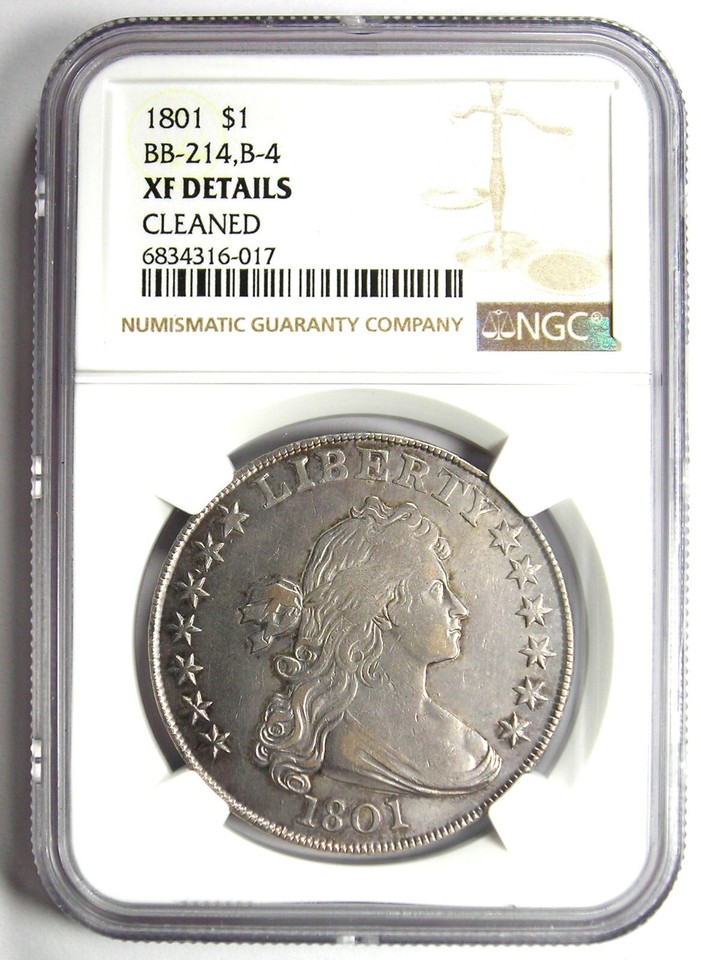1801 Draped Bust Silver Dollar $1 Coin - Certified NGC XF Detail - Rare ...