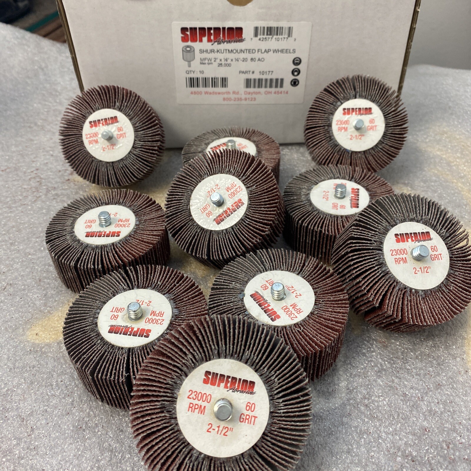 BOX OF 10 Superior 10177 Flap Wheel Threaded Mandrel 2" /2" /4"-20 P60 ...