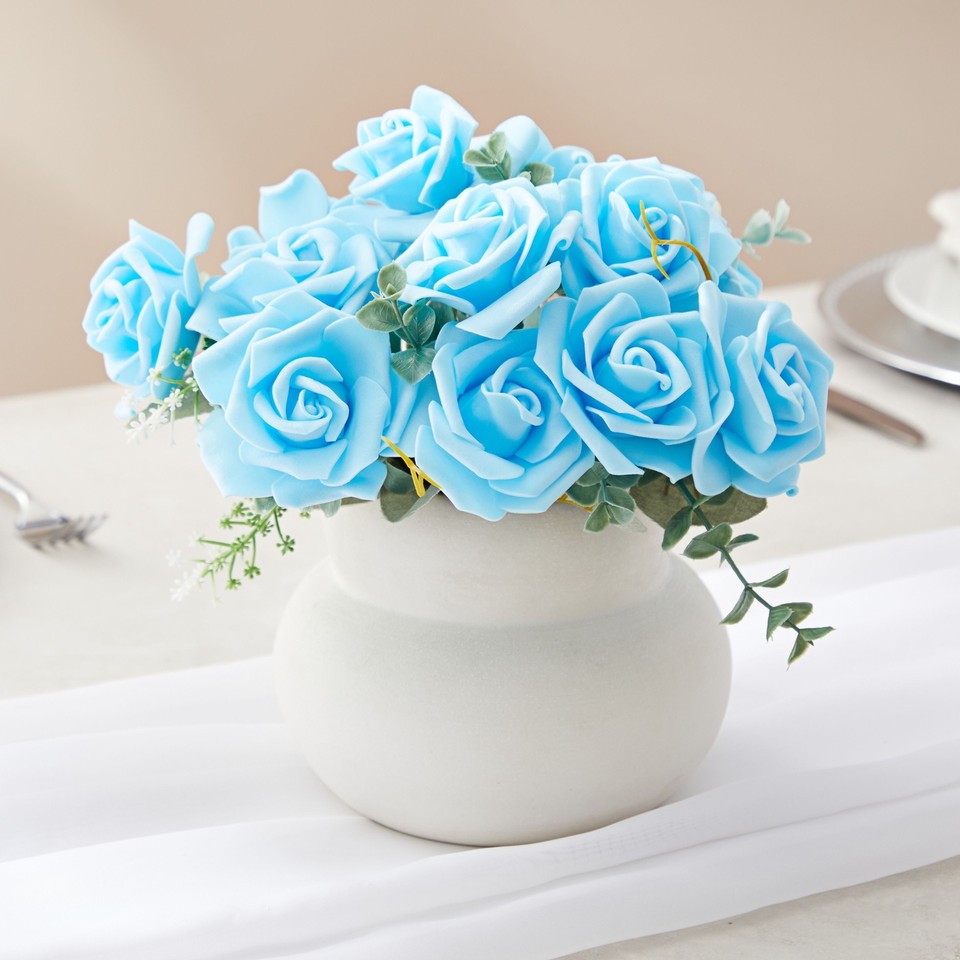 100 Pack Light Blue Artificial Flowers, Bulk Stemless Fake Foam Roses ...
