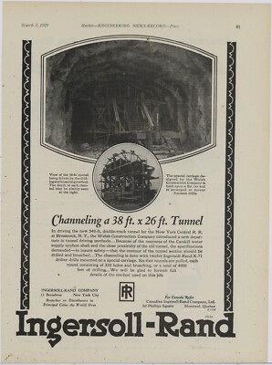 1929 Ingersoll Rand Ad: New York Central Railroad Tunnel, Breakneck ...