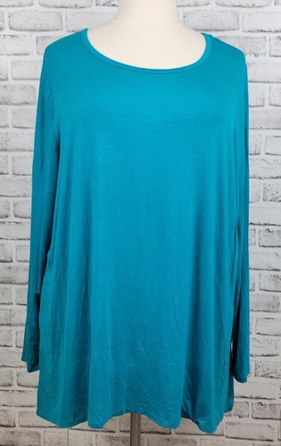 Lane Bryant Teal Blue Knit Top Size 26/28 Long Sleeve Round Neck Polka ...