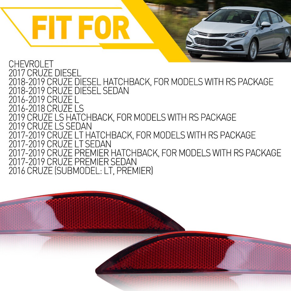 Pair LH&RH Rear Bumper Reflector Lights For Chevrolet Cruze Rear Brake ...
