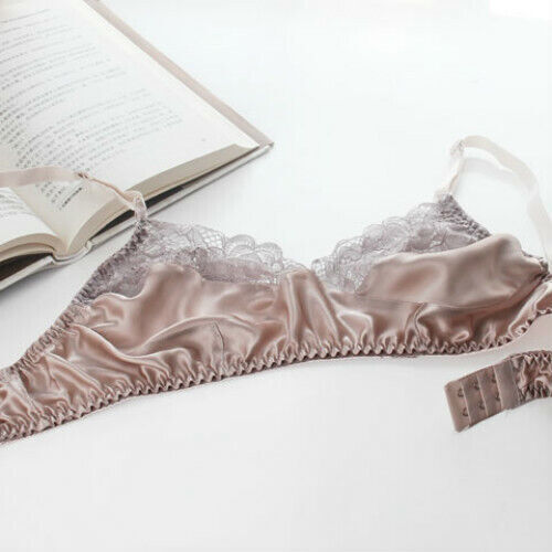 Womens Silk Bra Ultra Thin Intimates Brassiere Black Lace 34B 36B 38B ...