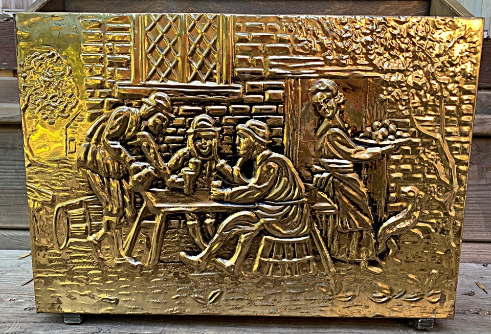 Embossed Hammered Brass and Wood Magazine Holder Double Slotted - LP ...