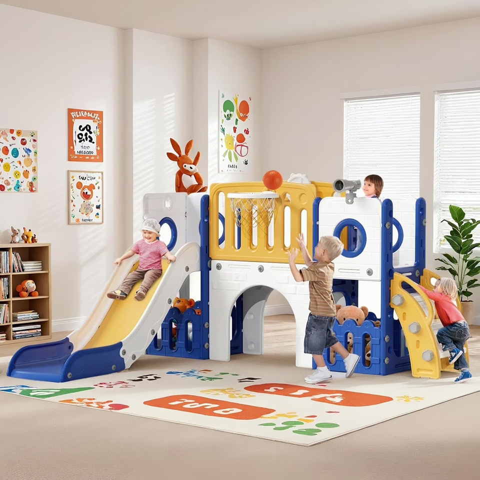 9 in 1 Toddler Slide, Plastic Kids Slide and Climber Playset Indoor ...